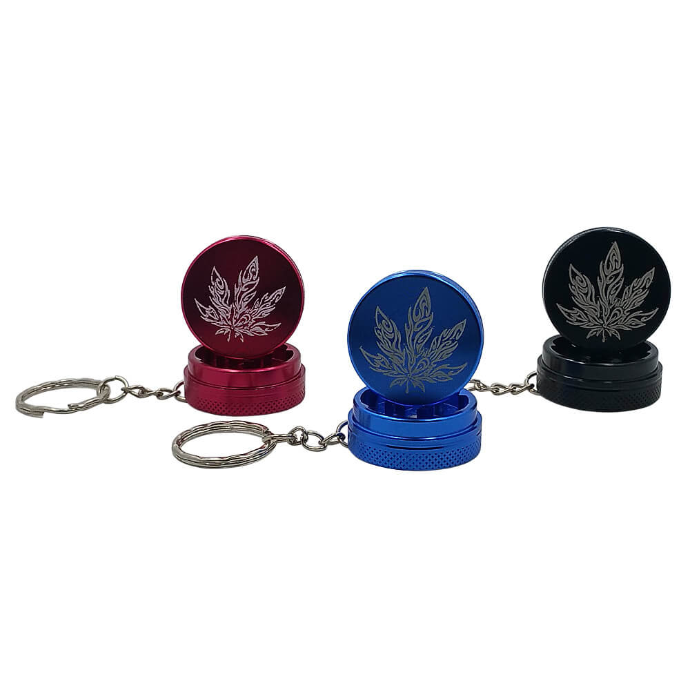 Tribal Pot Leaf Keychain Grinder - Custom Branded 420 Gift Ideas