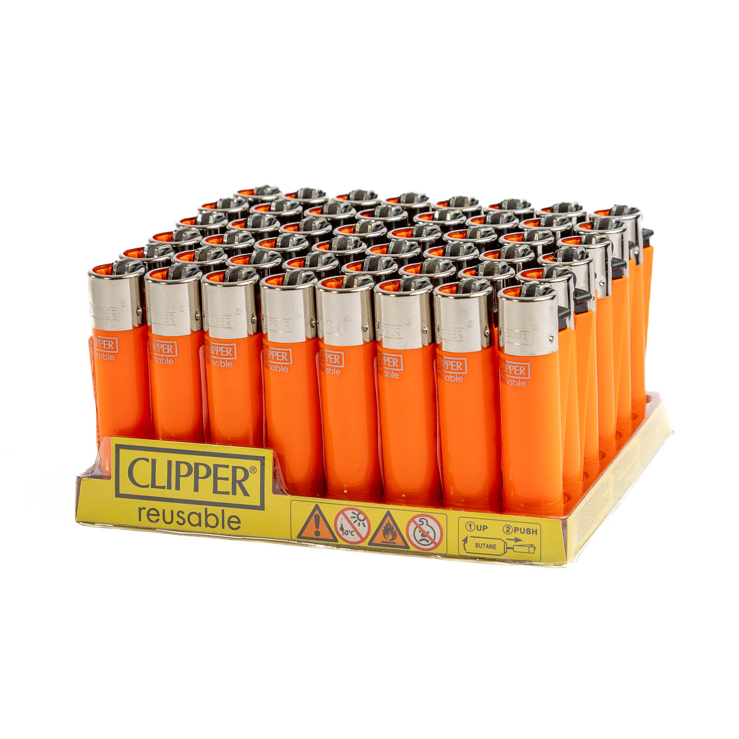 Refillable Clipper Lighters with Logo, Art or Line of Text - Orange